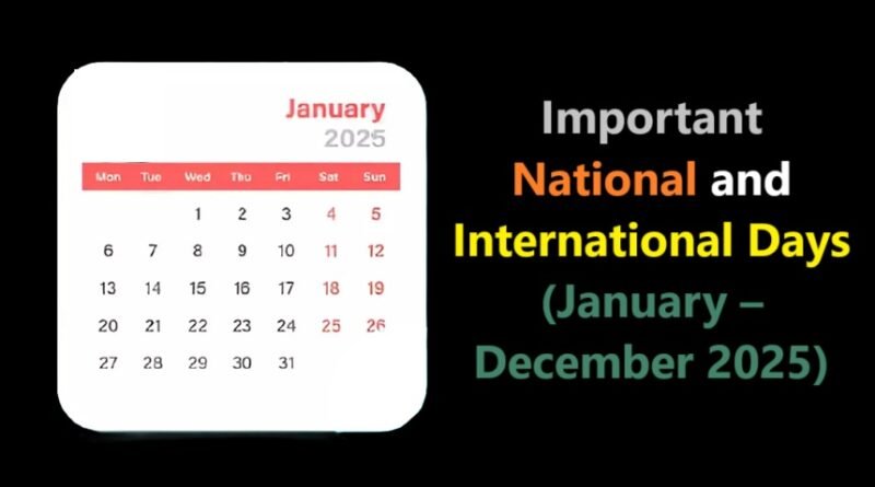 Important National and International Days (January – December 2025 ...